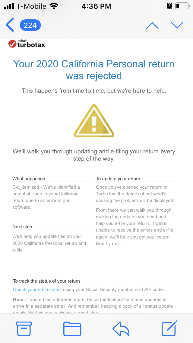 Solved: Why would CA state return still show as pending after 2 days?