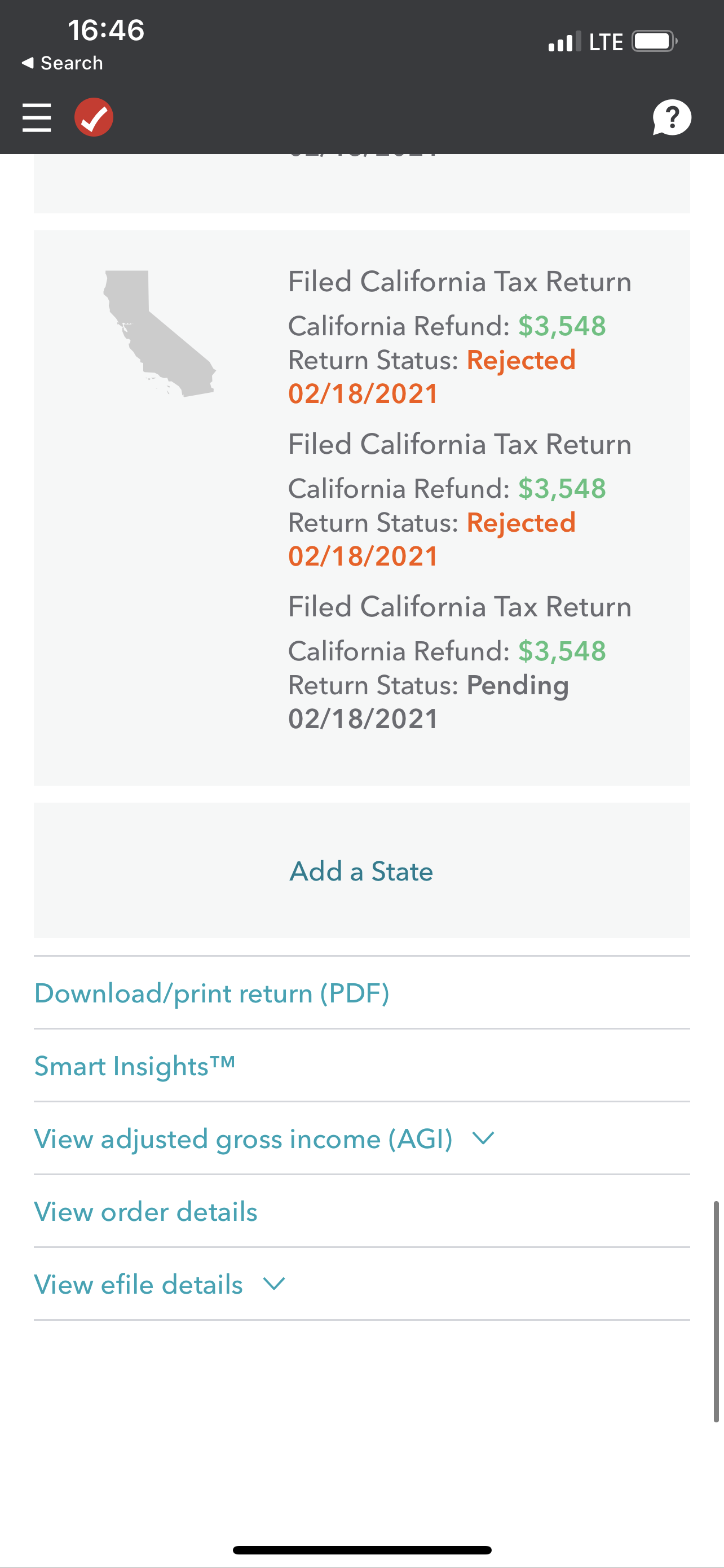 Solved: Why would CA state return still show as pending after 2 days?