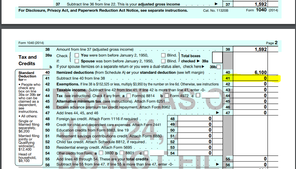 Solved: STANDARD DEDUCTION HIGHER THAN AGI ON FORM 1040