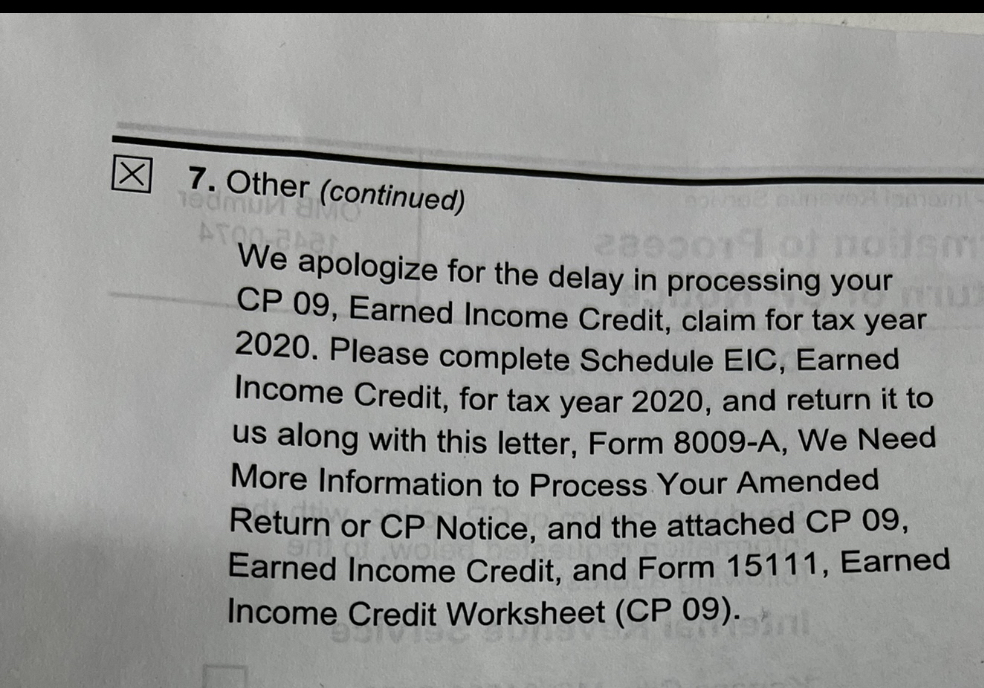 CP09 notice for unclaimed EIC