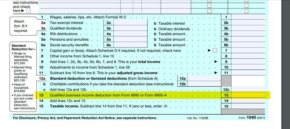 Where can I see the Qualified Business Income deduction on my return? Is there a form/line ...