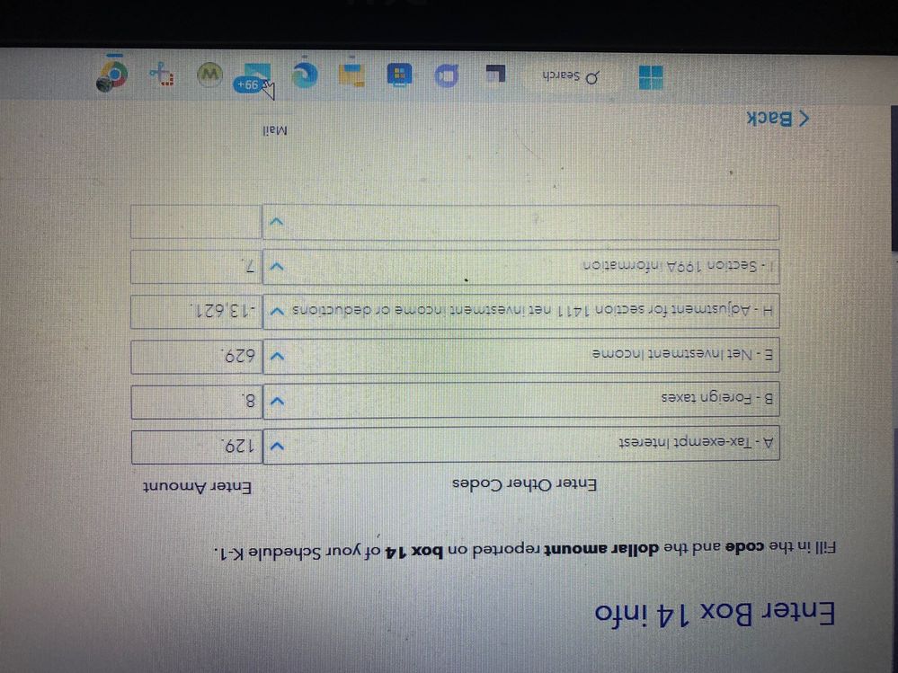 how to fill box 14 info for a schedule k-1