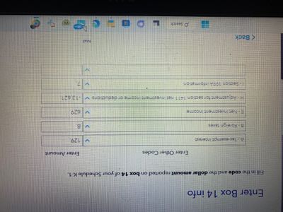 how to fill box 14 info for a schedule k-1