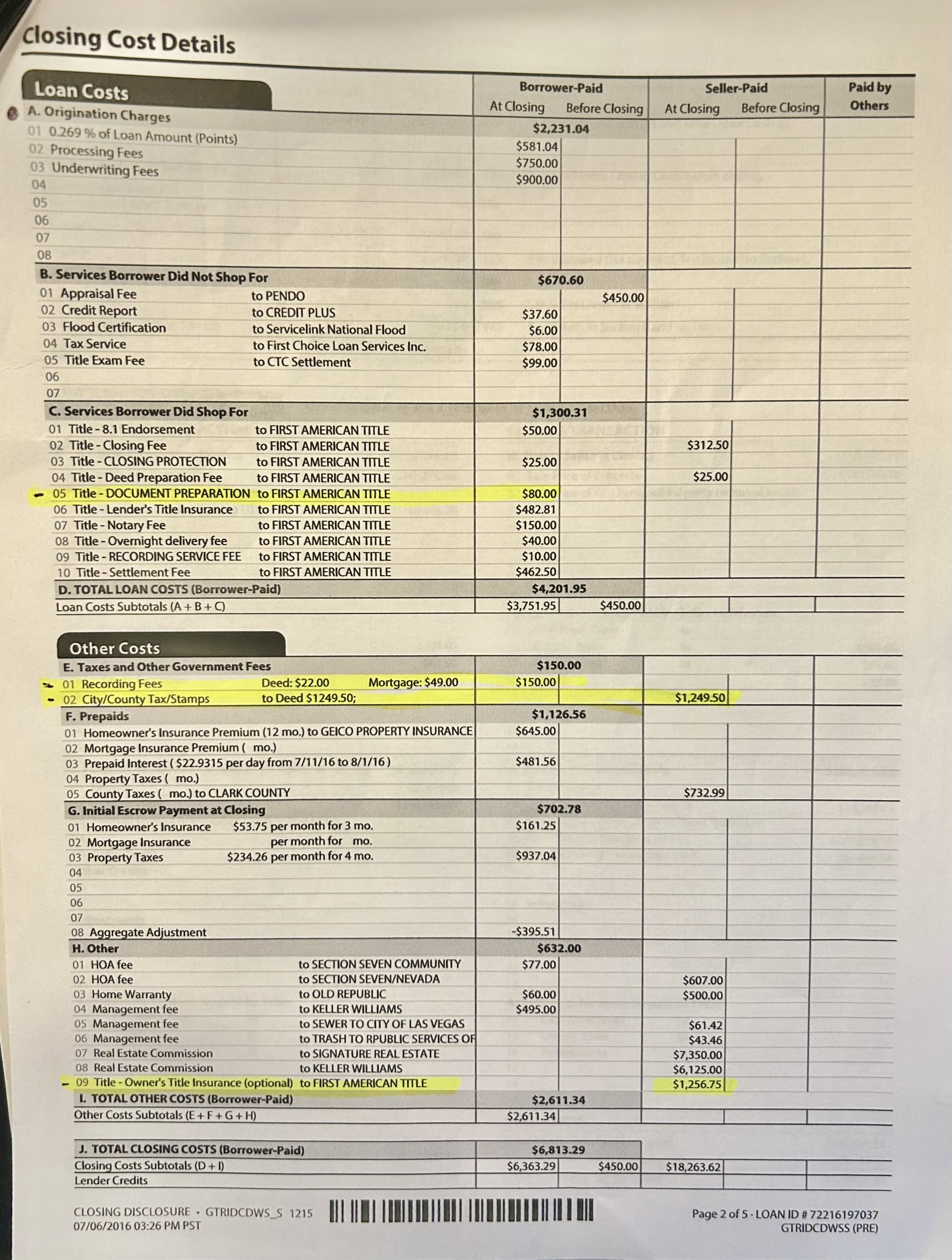 Need help locating these on my closing disclosure 1.Abstract and ...