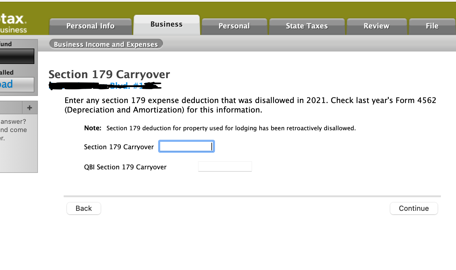 Where do I find Section 179 Expense Deduction that was disallowed in 2021?